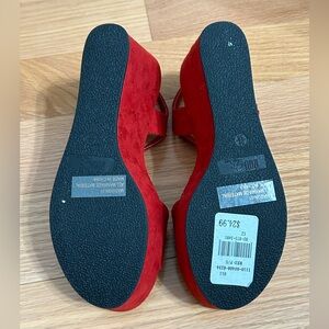 Rouge Helium | Shoes | Rouge Helium Red Wedge Platform Sandals In Suede ...